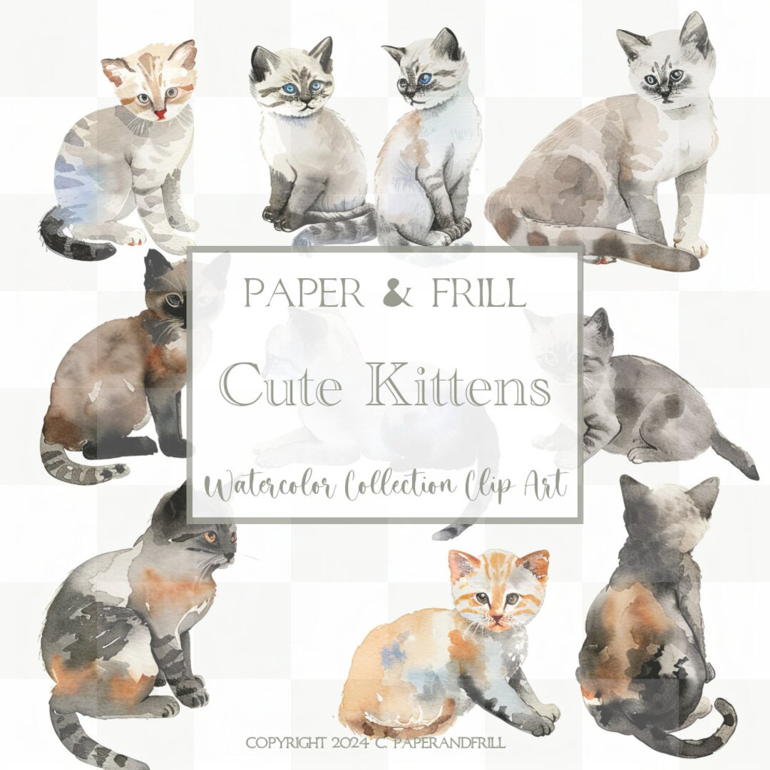 Cute Kittens Clipart Set - Watercolor Kittens - Etsy