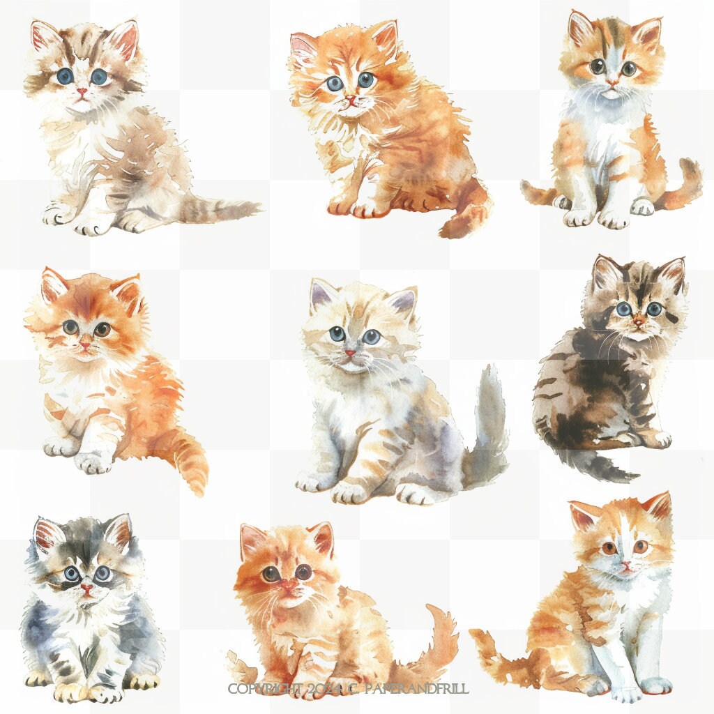 Cute Kittens Clipart Set - Watercolor Kittens - Etsy