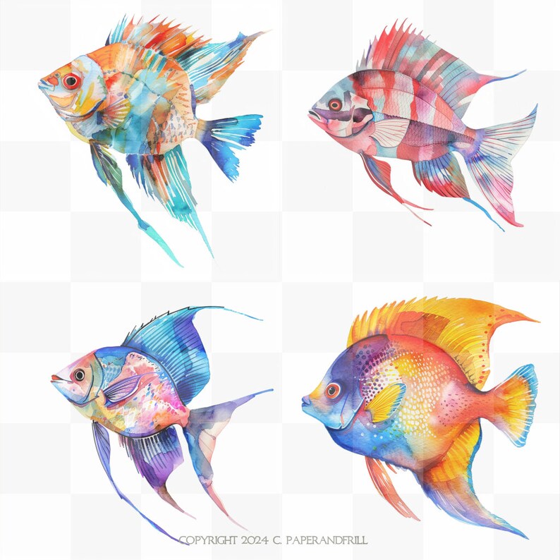 Vibrant Watercolor Tropical Fish Clipart Set - Etsy