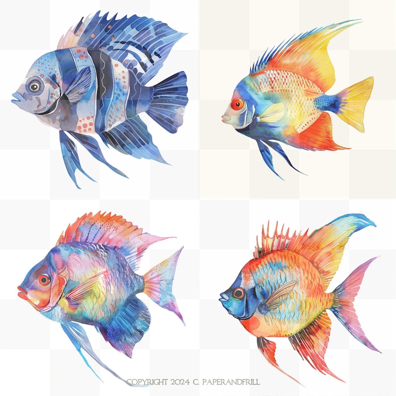 Vibrant Watercolor Tropical Fish Clipart Set - Etsy