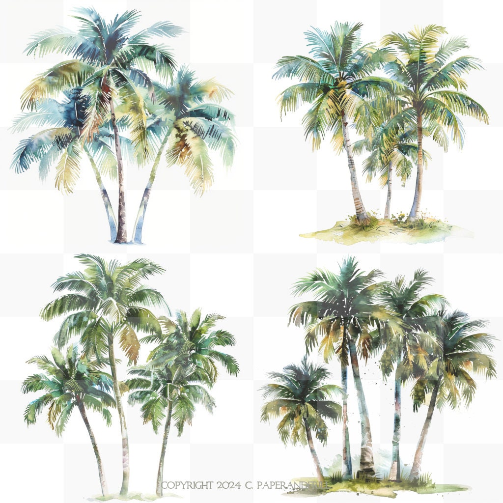 Tropical Palm Trees Clipart Set - Watercolor Palm Trees - Etsy