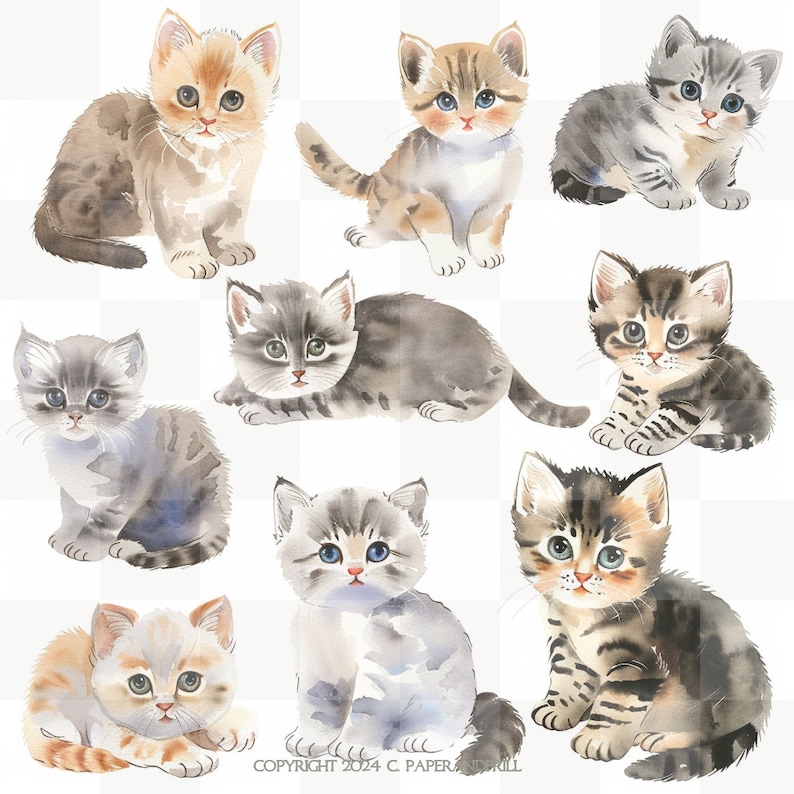 Cute Kittens Clipart Set - Watercolor Kittens - Etsy Canada