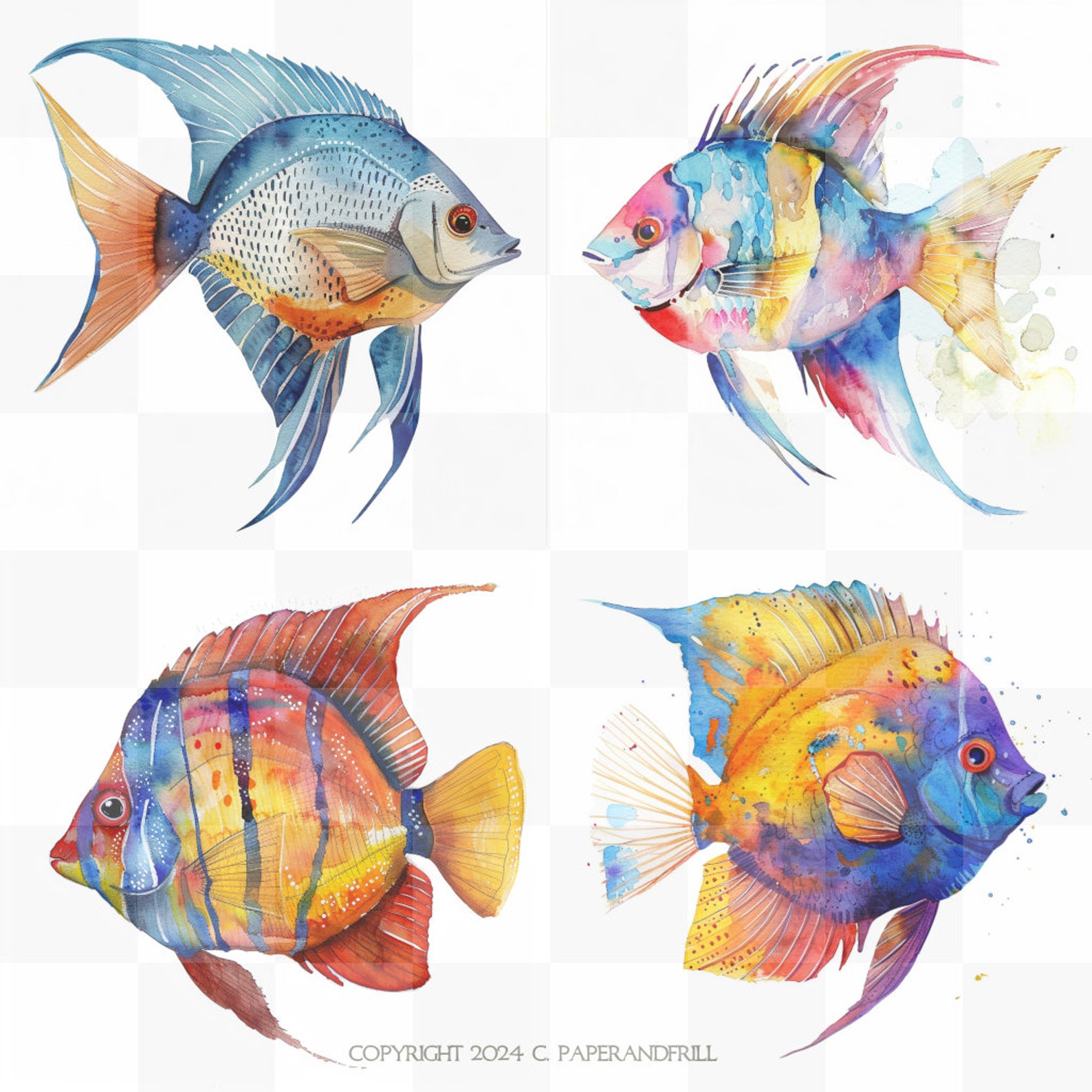 Vibrant Watercolor Tropical Fish Clipart Set - Etsy