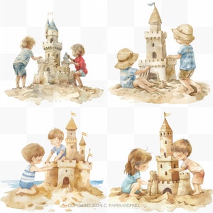 Playful Beach Fun Clipart - Set of 12 Watercolor Sandcastle ...