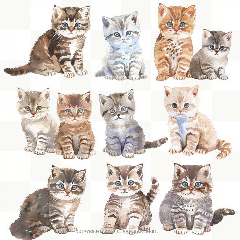 Cute Kittens Clipart Set - Watercolor Kittens - Etsy Canada