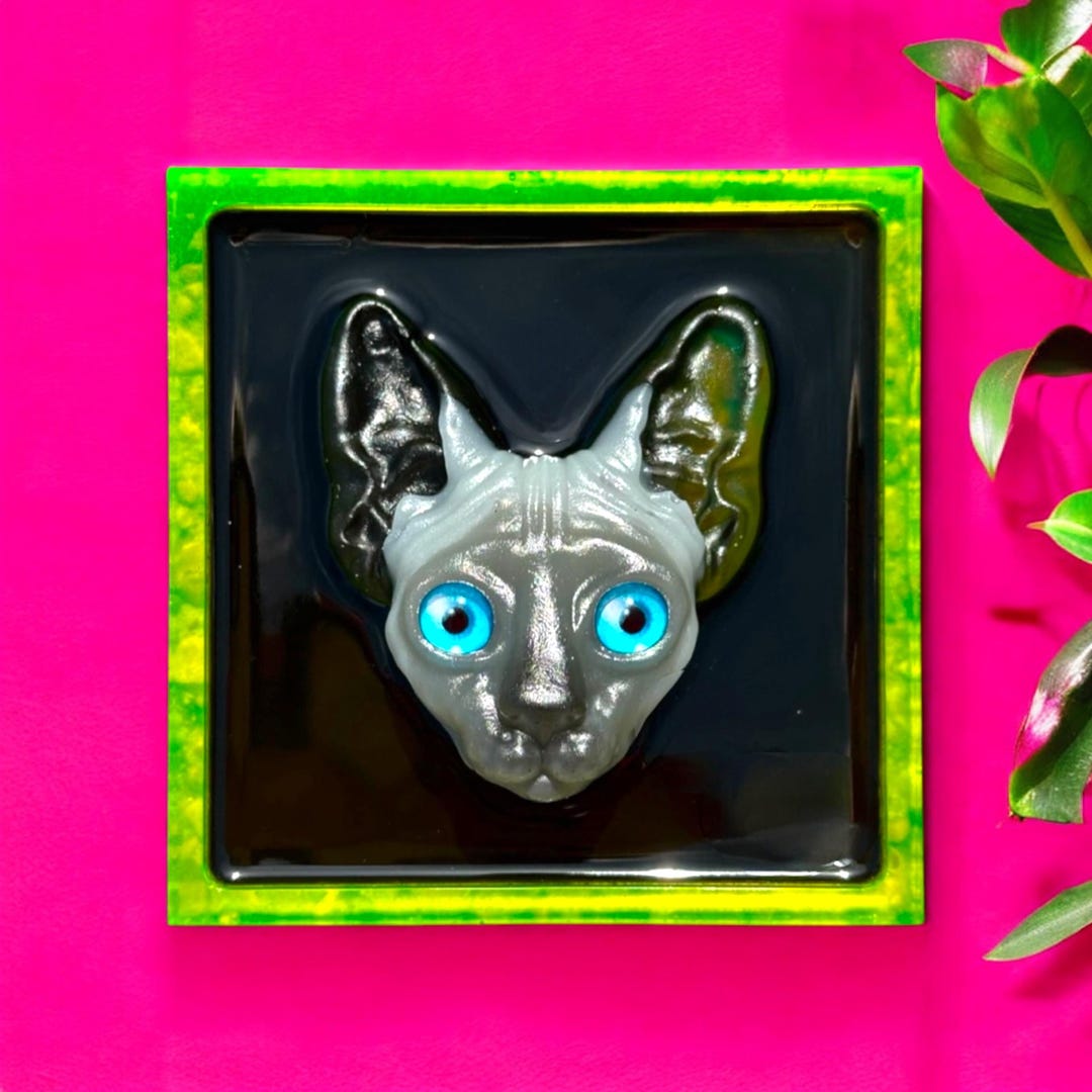 Neon Sphynx Cat Head Resin 3d Art ~ One of a Kind ~ Pet Cat / Handmade ...
