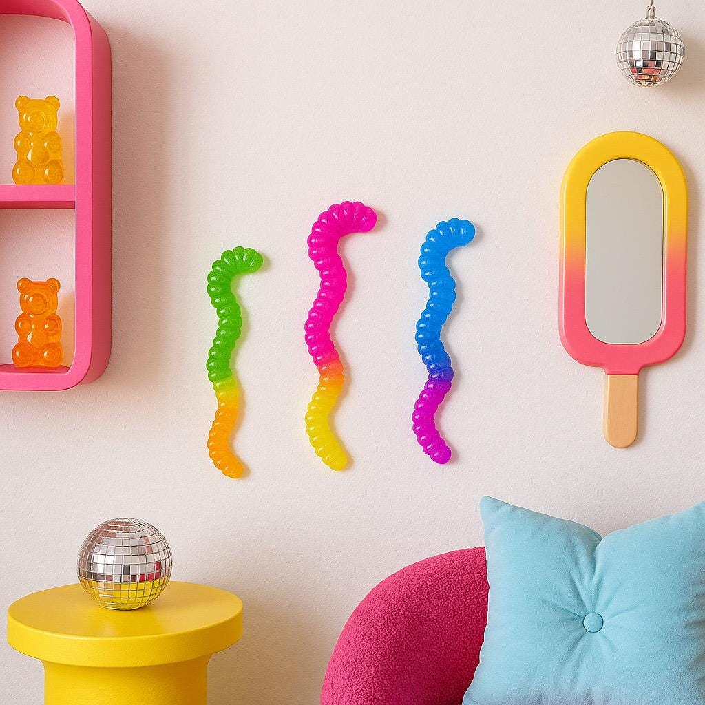 Giant 13" GUMMY WORM 3D Resin Wall Art Sculpture – Colorful Candy Decor ...