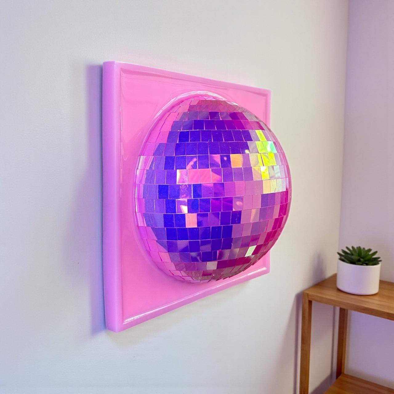 IRIDESCENT PINK DISCO Ball Wall Art – 3D Resin Sculpture 8x8 – Retro ...