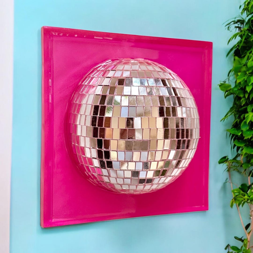 GIANT 8 Inch PINK and Hot Pink Disco Ball 3d Resin Wall Art / Wall Art ...