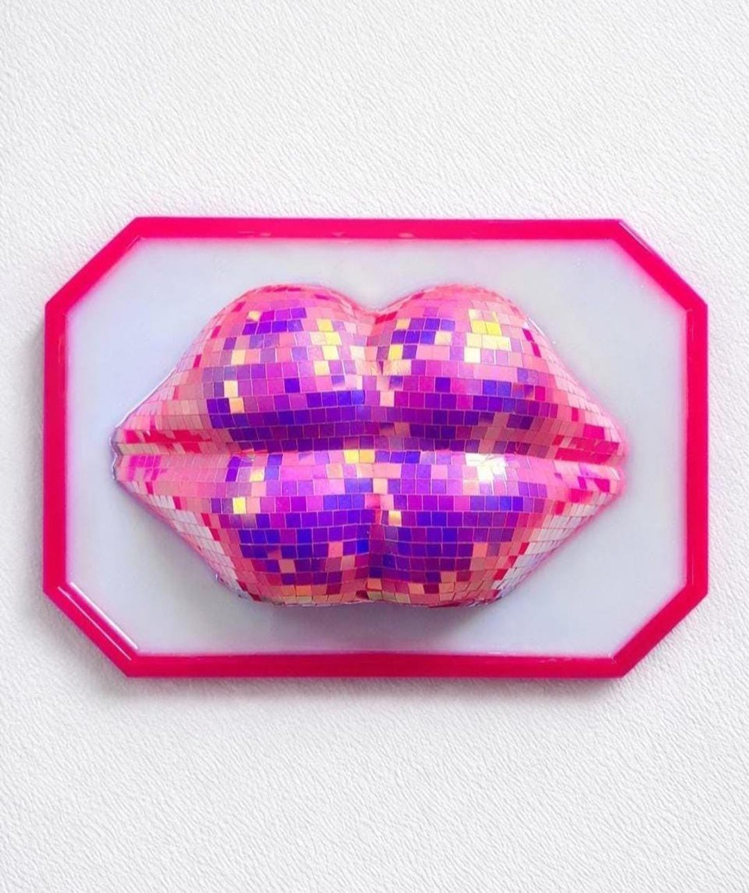 IRIDESCENT DISCO Ball LIPS Wall Art – 3D Resin Sculpture | Mirror Lip ...