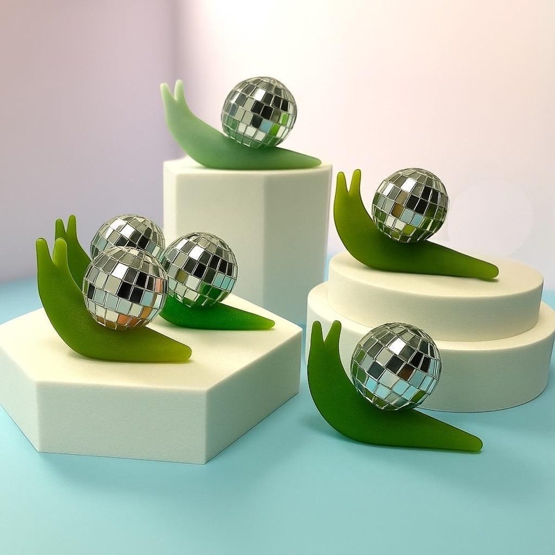Snail Silver Disco Ball Mini Figurine/ Handmade Resin Sculpture/ Mini ...