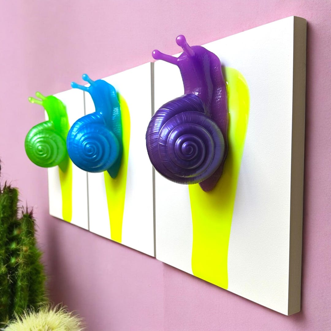 GIANT 3D NEON SNAIL Slimy Trail Pop Art Wall Sculpture/ Handmade Resin ...
