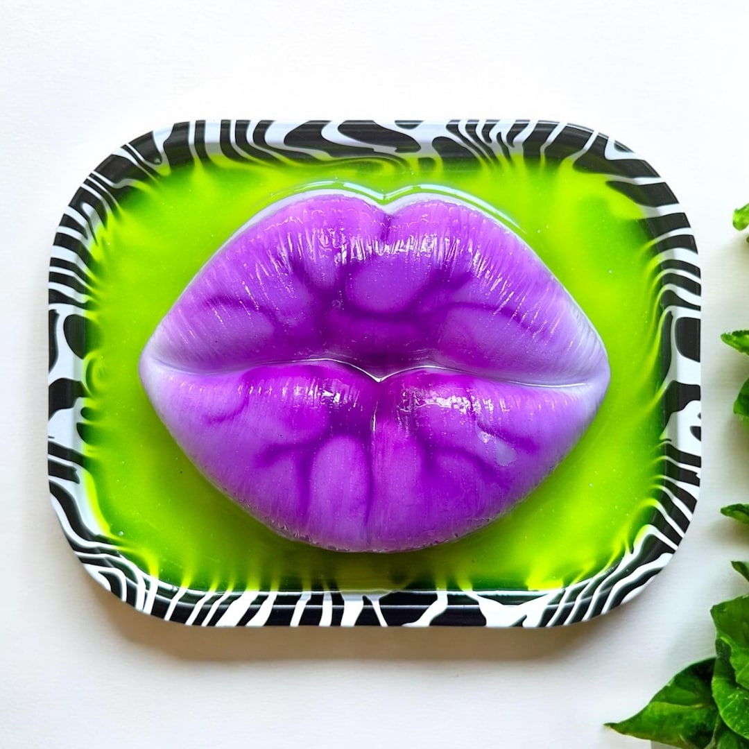 Psychedelic LIPS Jumbo Neon Purple Shimmer 3D Resin Wall Art /wall Art ...