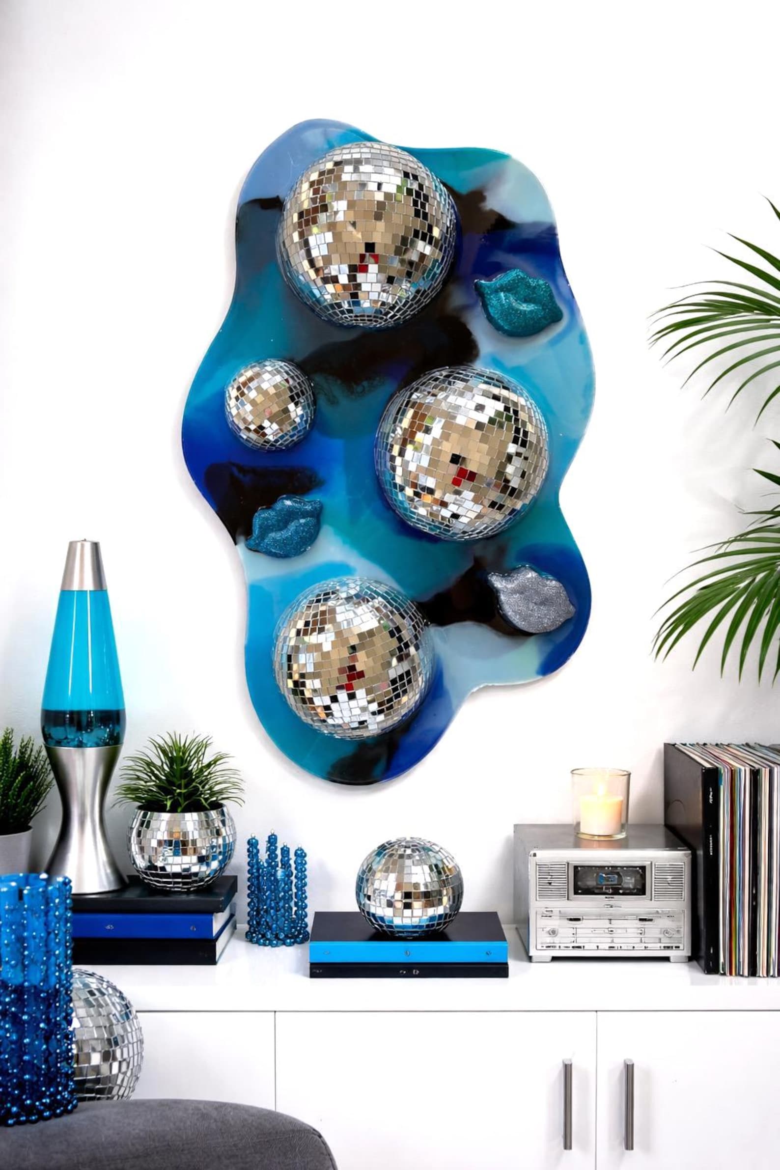 GIANT 2ft DISCO Balls & Lips Dripping Resin Wall Art Sculpture | 3D ...