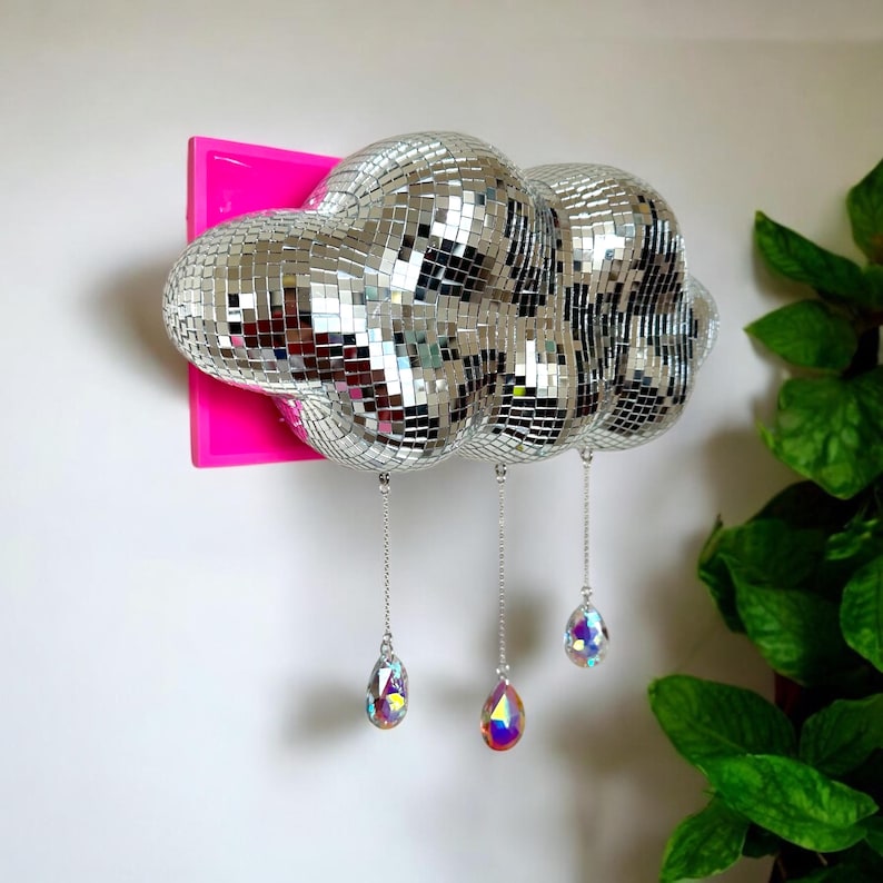 RAIN CLOUD Disco Ball Iridescent Crystals 3d Resin Wall Art Sculpture ...