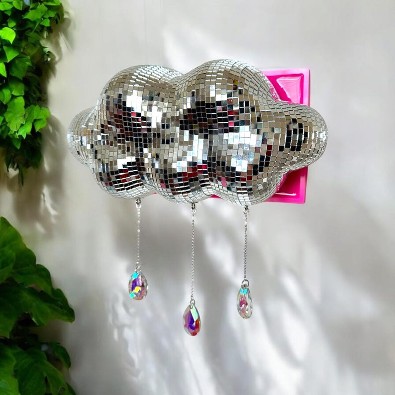 RAIN CLOUD Disco Ball Iridescent Crystals 3d Resin Wall Art Sculpture ...