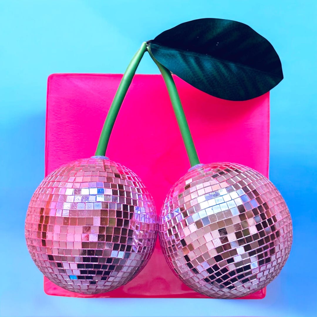 HUGE 8 Inch PINK CHERRY Disco Ball 3d Resin Wall Art / Wall Art/ Mirror ...