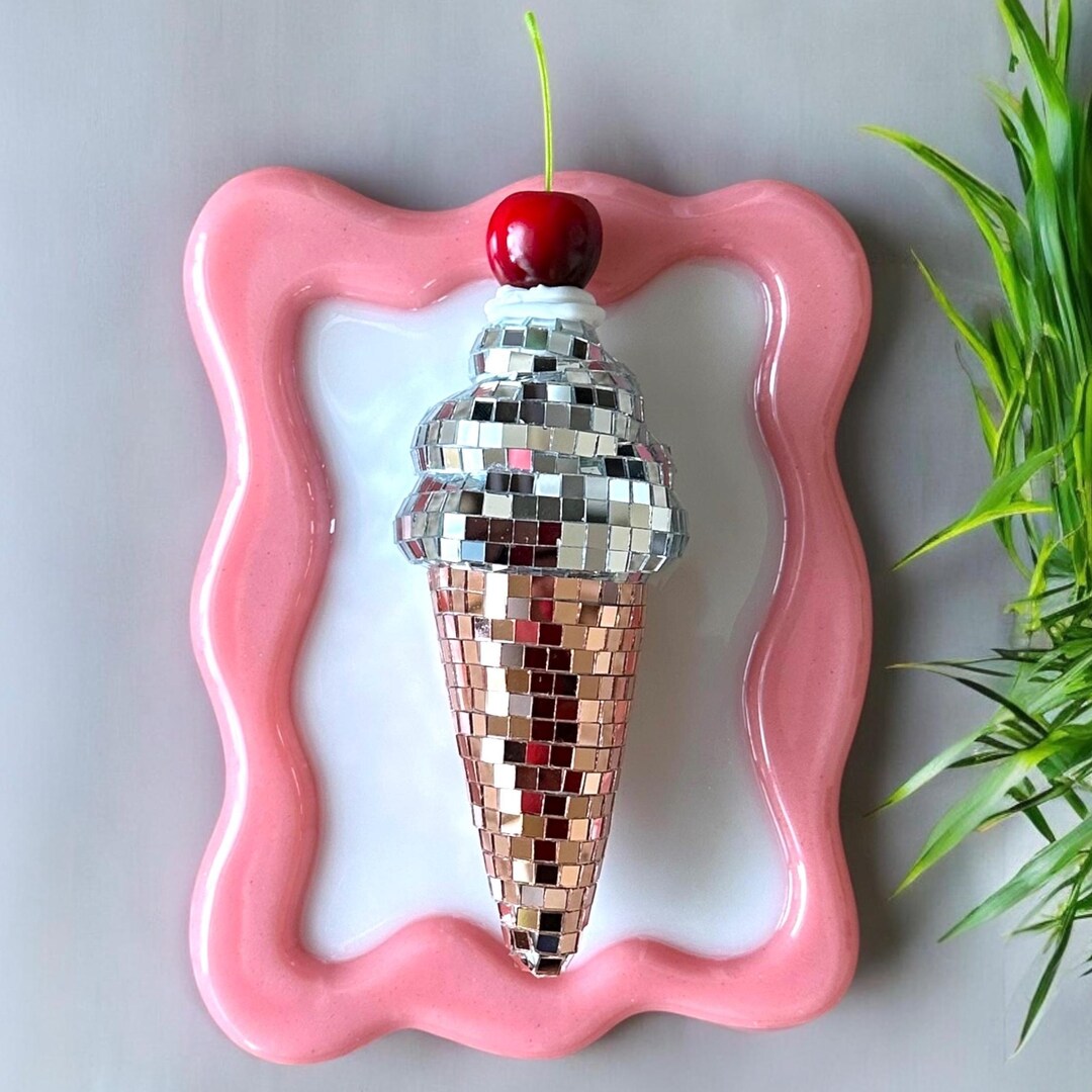 HUGE 8 Inch ICE CREAM Cone Disco Ball 3d Resin Wall Art / Wall Art ...