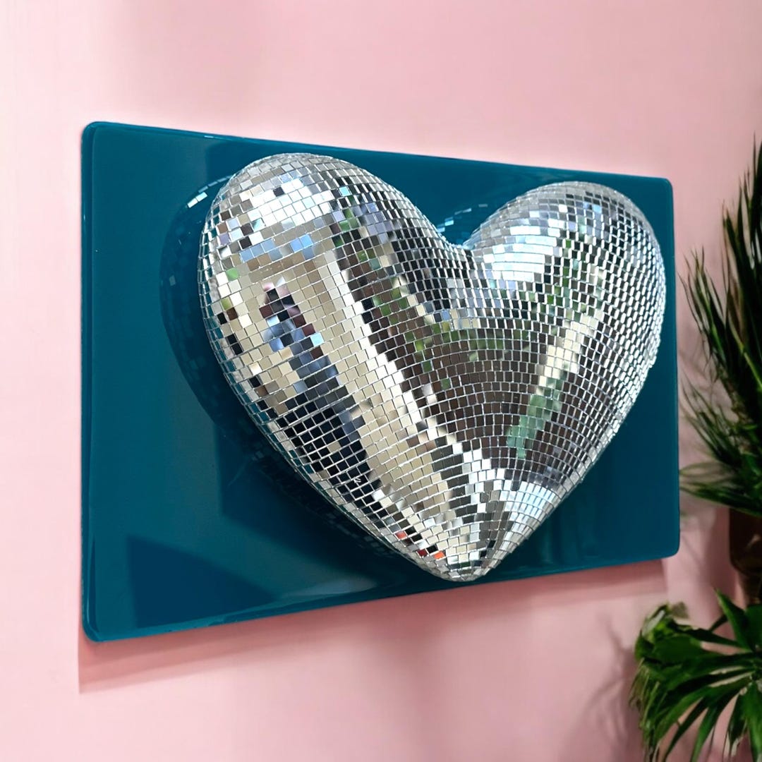 HUGE 14 Inch HEART TEAL Disco Ball 3d Resin Wall Art / Wall Art/ Mirror ...