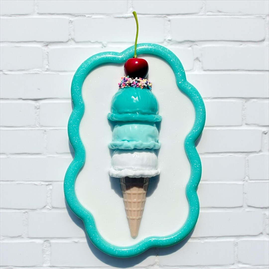 TURQUOISE Ice Cream Cone 3d Wall Art Sculpture/ 9 Inch / Waffle Cone ...
