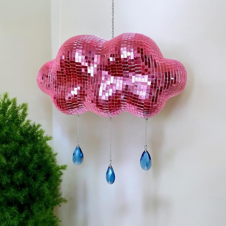 Pink Rain Cloud Disco Ball Chandelier – Dopamine Decor Kitsch Art ...