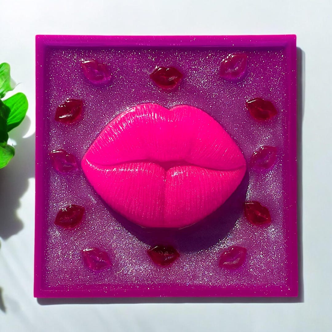 GIANT 8 Inch LIPS Pink Purple Shimmer 3D Resin Wall Art /wall Art ...