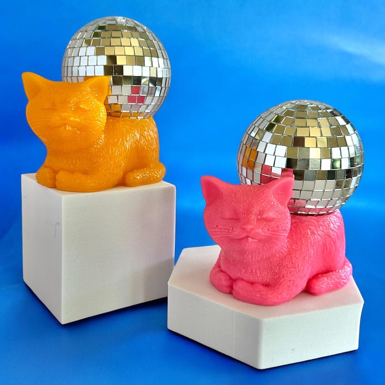 DISCO CAT Disco Ball Cuddled up Figurine/ Handmade Resin Sculpture ...