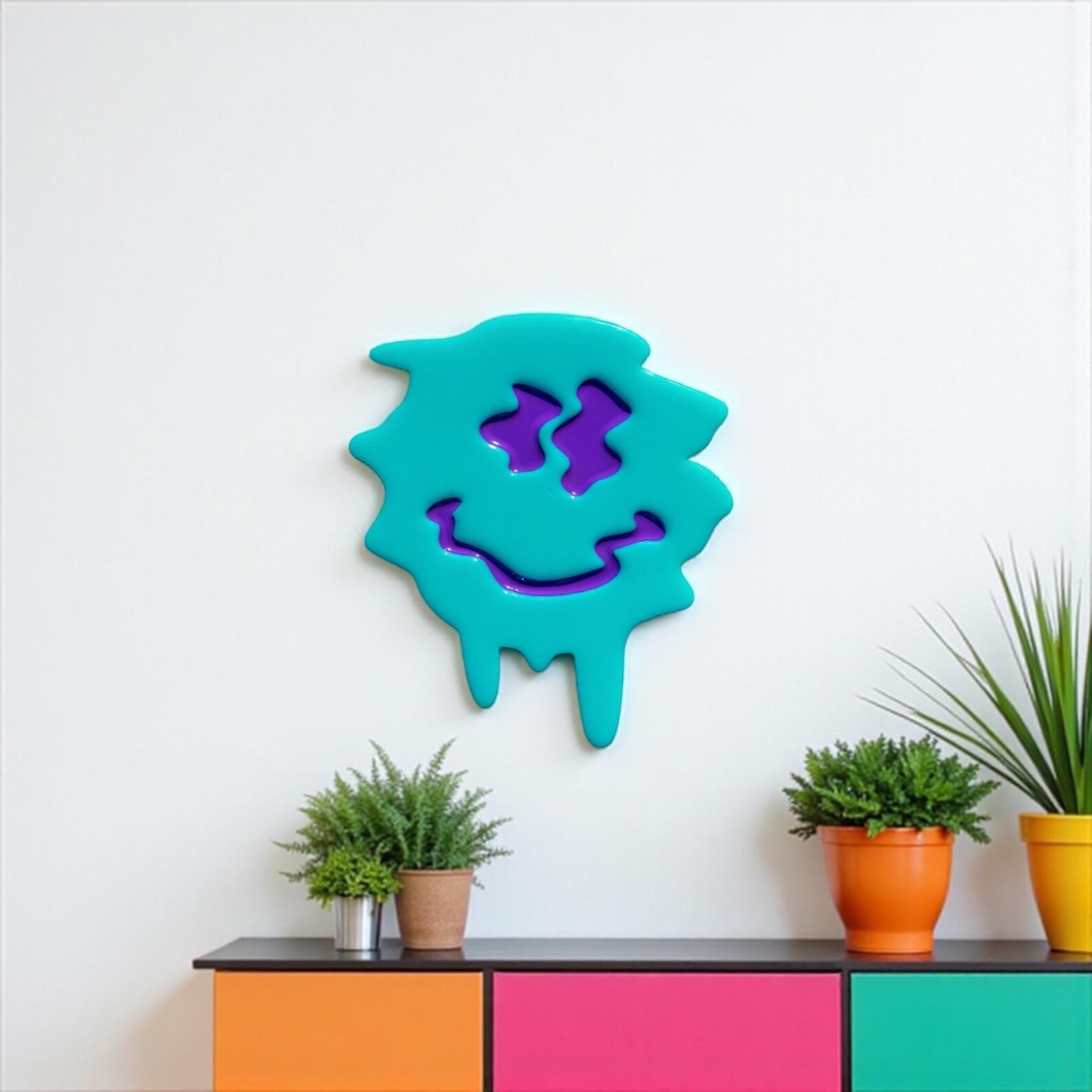 MELTING SMILEY FACE 3D Resin Wall Art | Giant Wall Sculpture | Funky ...