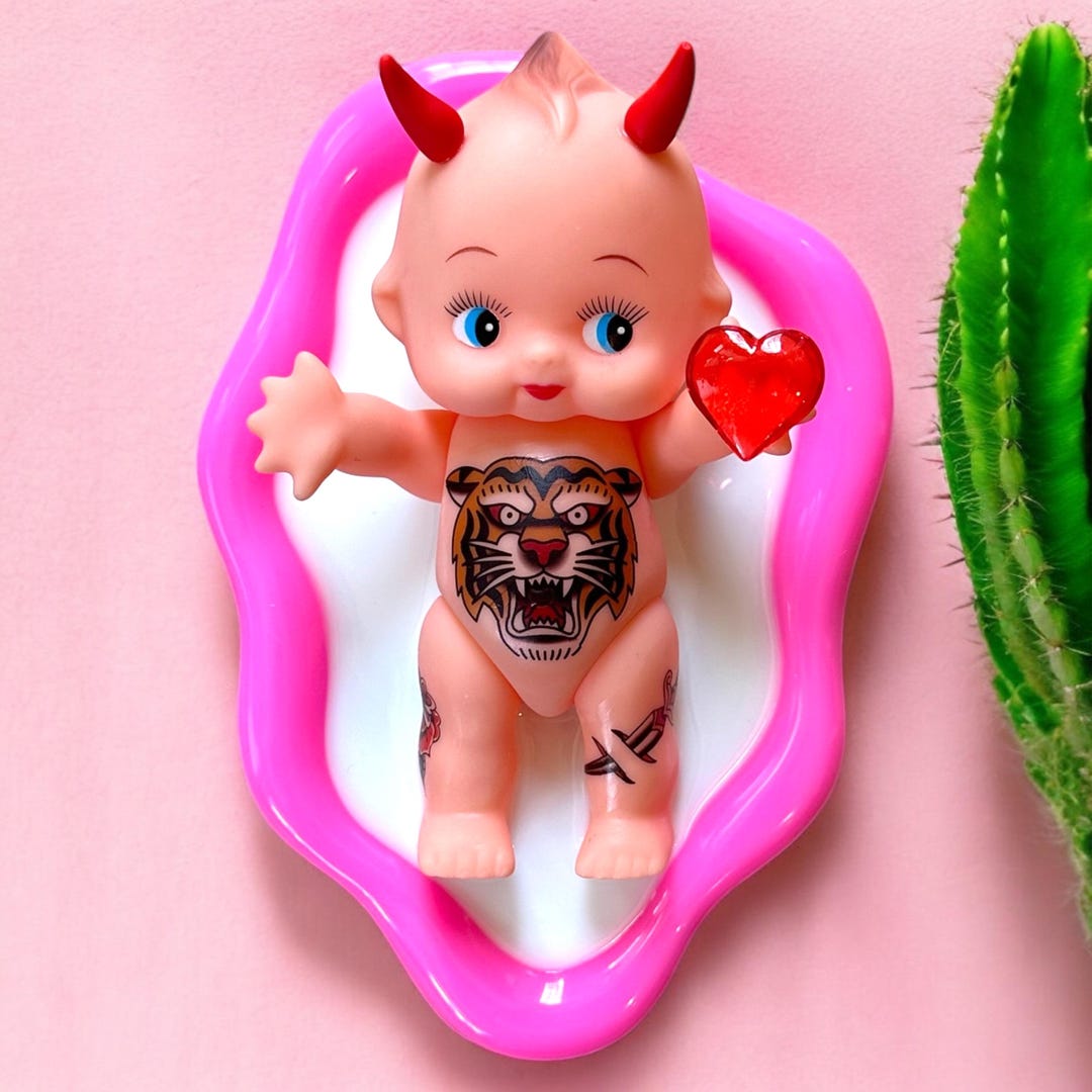 KEWPIE DEVIL Tattoo 3D Doll Resin Wall Art / Wall Art /large Kewpie ...