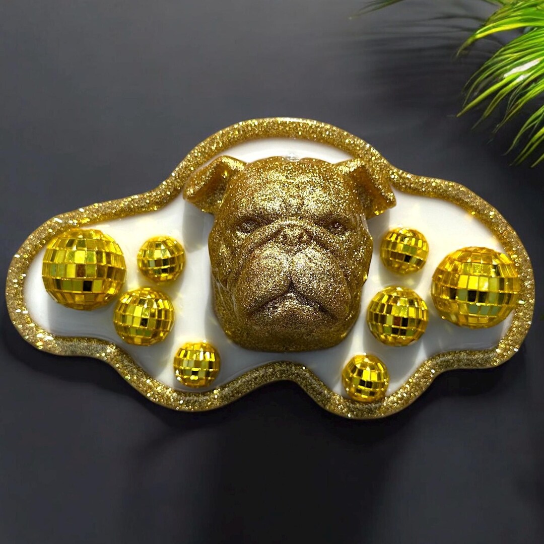 BULLDOG & Gold Disco Balls Resin 3d Wall Art/ Large Bulldog Sculpture ...