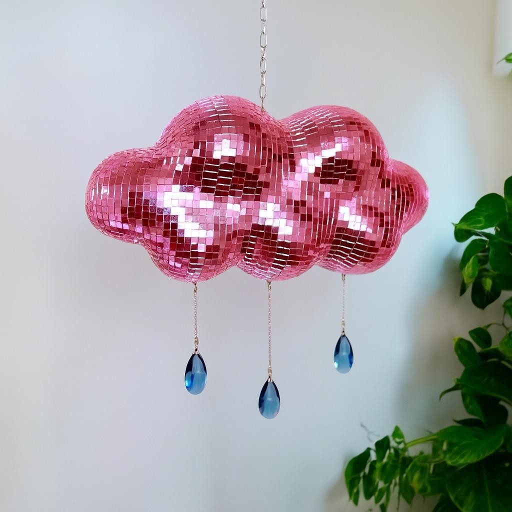 Pink Rain Cloud Disco Ball Chandelier – Dopamine Decor Kitsch Art ...