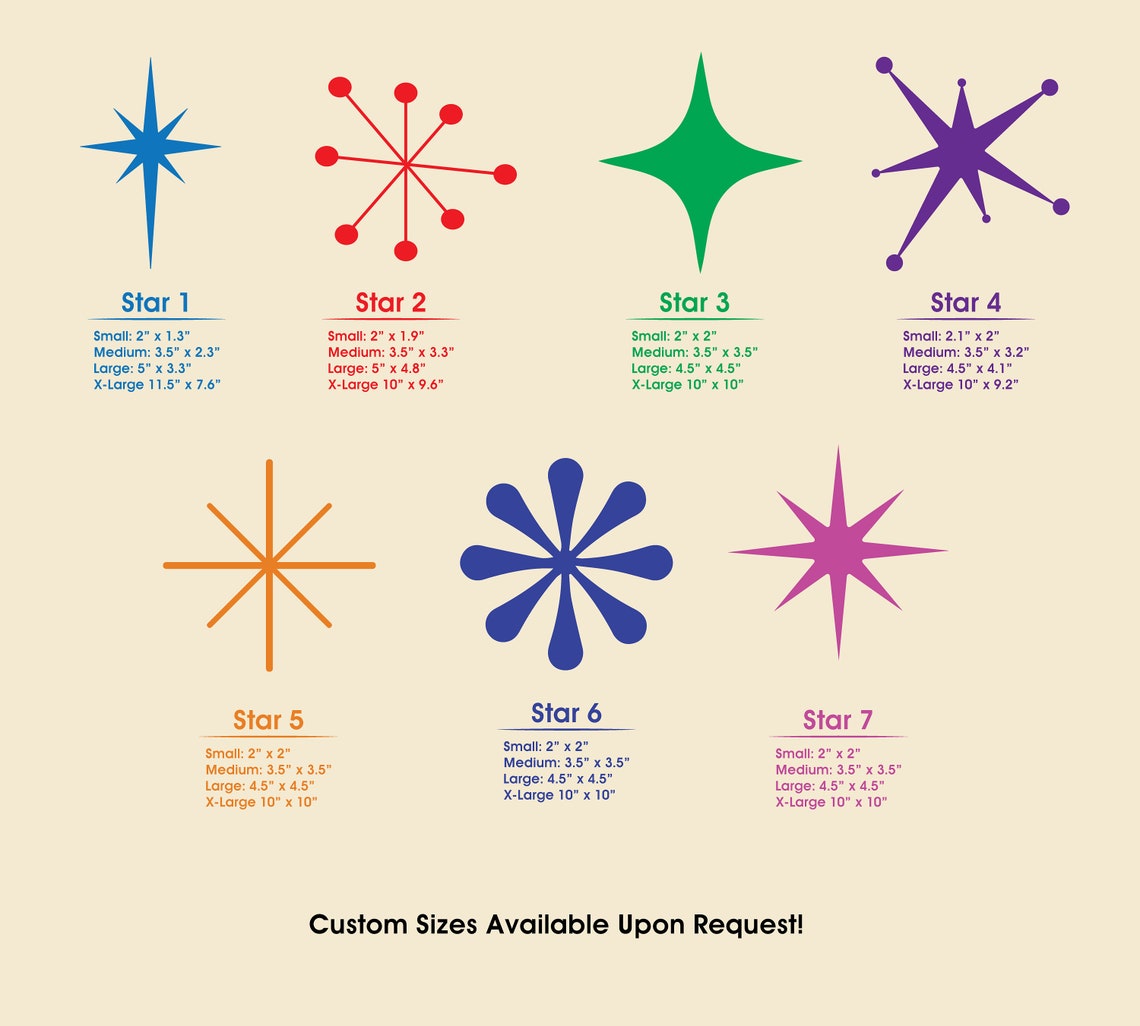 Retro Star Vinyl Decals. Starburst Atomic Mid Century - Etsy
