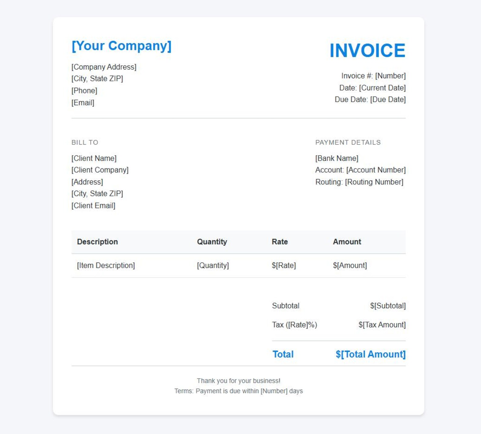 Customizable HTML Invoice Template Bundle – Modern Invoice Template ...