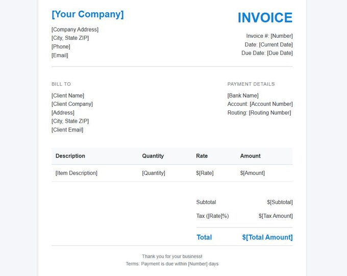Customizable HTML Invoice Template Bundle – Modern Invoice Template ...