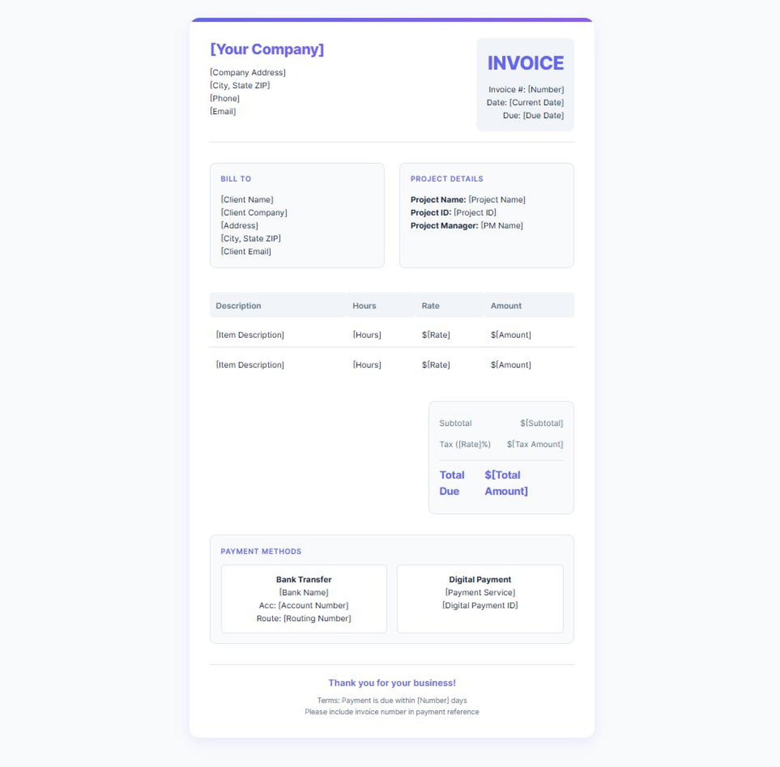 Customizable HTML Invoice Template Bundle – Modern Invoice Template ...