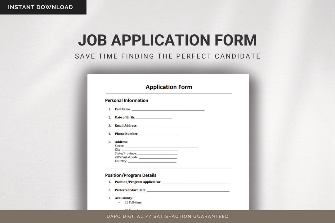 Application Form Template | Application Template | Job Application Form ...
