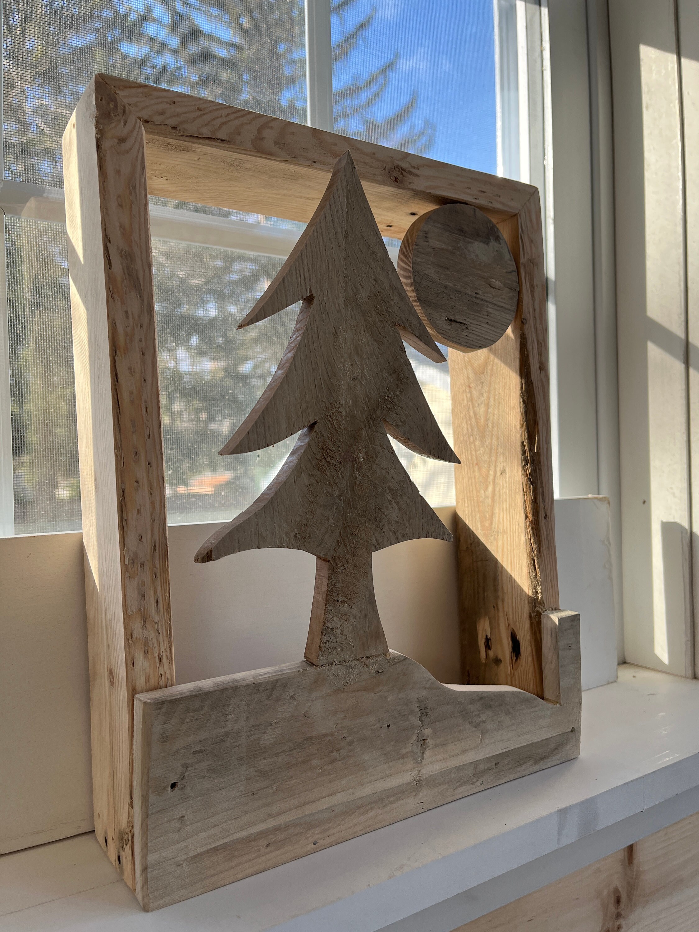 Reclaimed Wood Pine Tree and Moon Decor, 13" X 10" - Etsy Canada