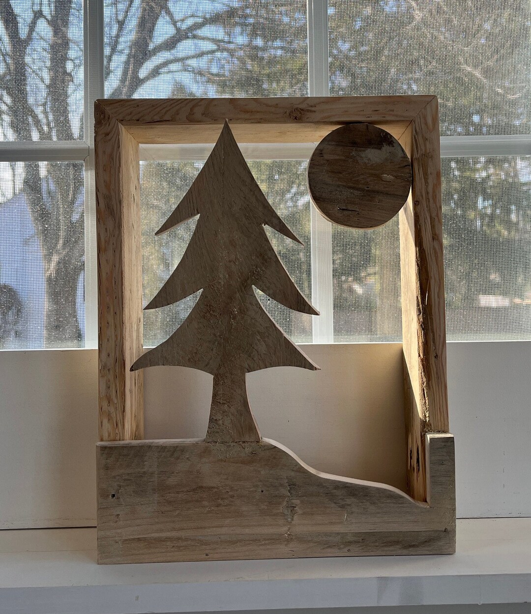 Reclaimed Wood Pine Tree and Moon Decor, 13" X 10" - Etsy Canada
