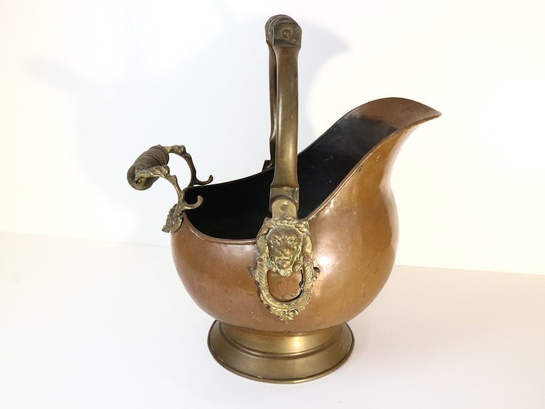 Antique Copper Coal Scuttle Flower Planter Wooden Handles - Etsy
