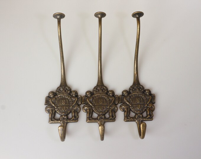 Set of 3 Brass Antique Coat Hooks, Wall Hook, Wall Hanger, Victorian ...