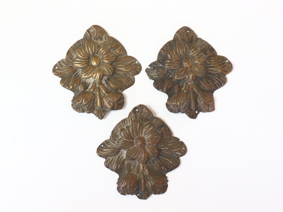Three (3) Antique Antique Stamped, Pressed Brass, Copper Ornament ...