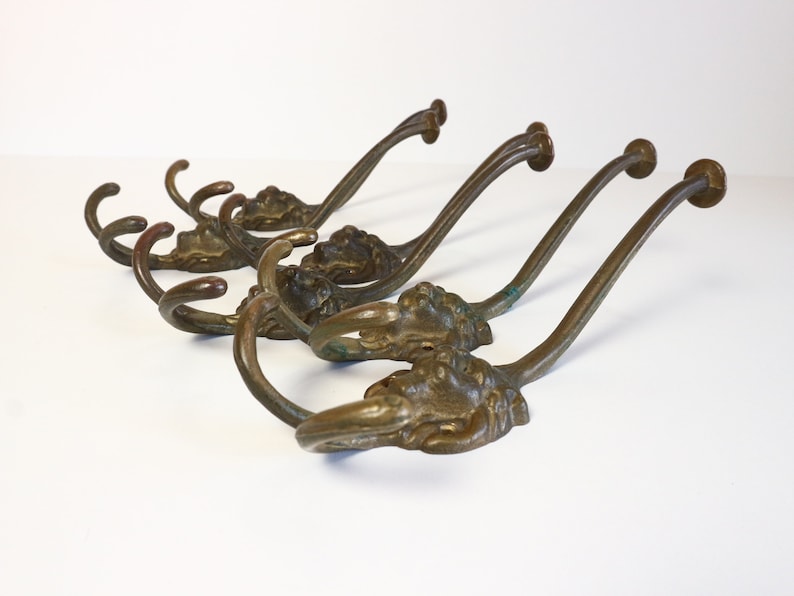 Set of 6 Brass Antique Lion Head Coat Hooks, Wall Hook, Wall Hangers ...