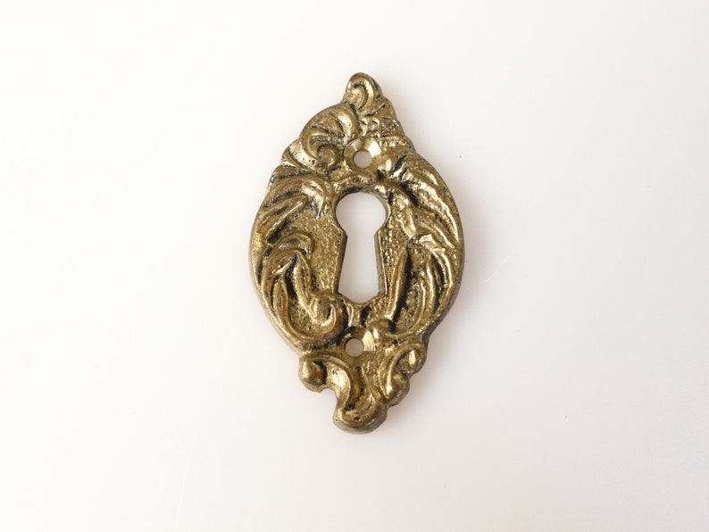 One Antique Ornate Brass Keyhole Cover, Plate. Ornamental Escutcheon ...