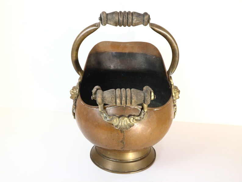 Antique Copper Coal Scuttle Flower Planter Wooden Handles - Etsy