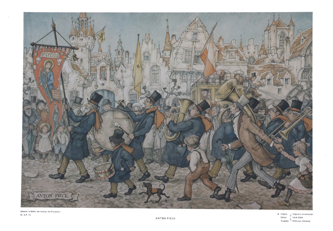 Anton Pieck Art, Rare Large Vintage 6 Color Lithograph by Anton Pieck ...