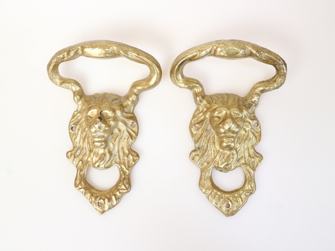 Set (2) Lion Head Handles, Antique Brass / Handles / Drawer Handles ...
