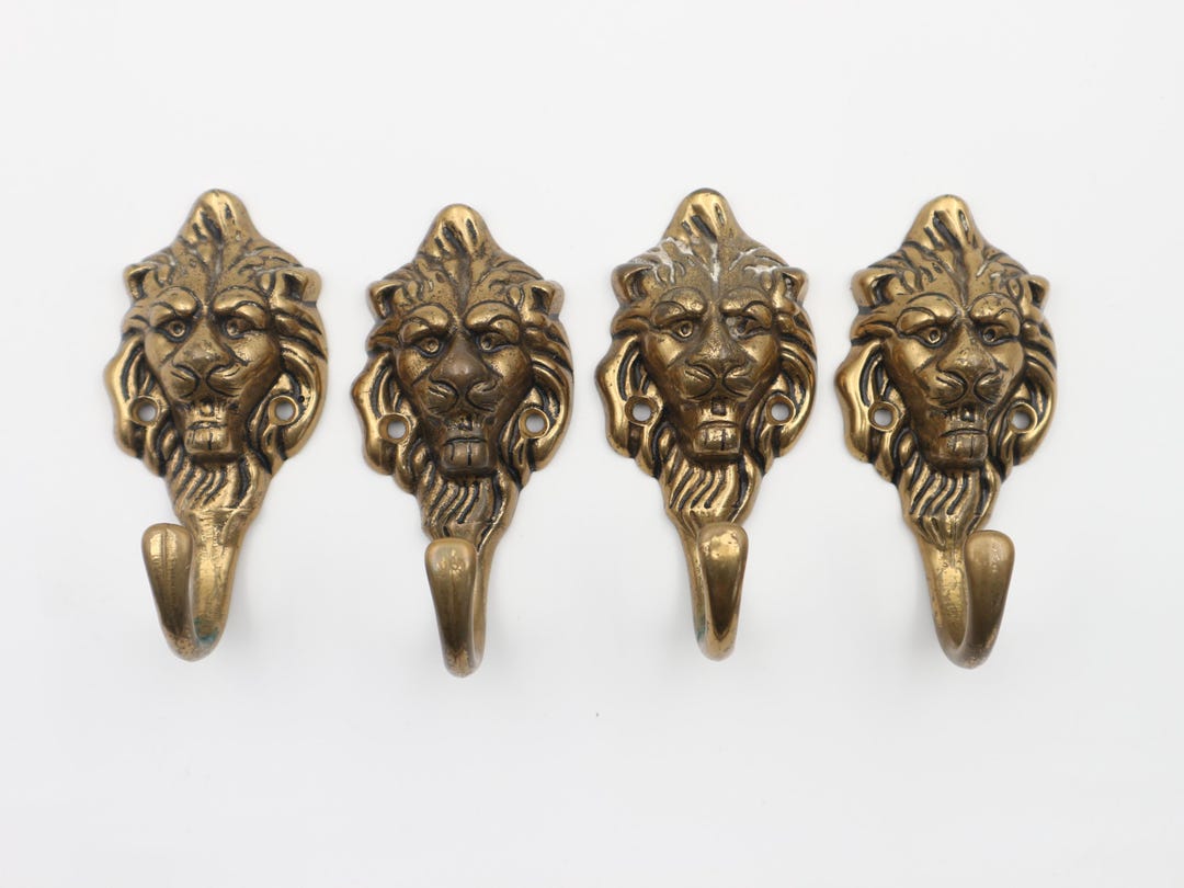 Set of 4 Lion Head Brass Antique Coat Hooks, Wall Hook, Wall Hanger ...