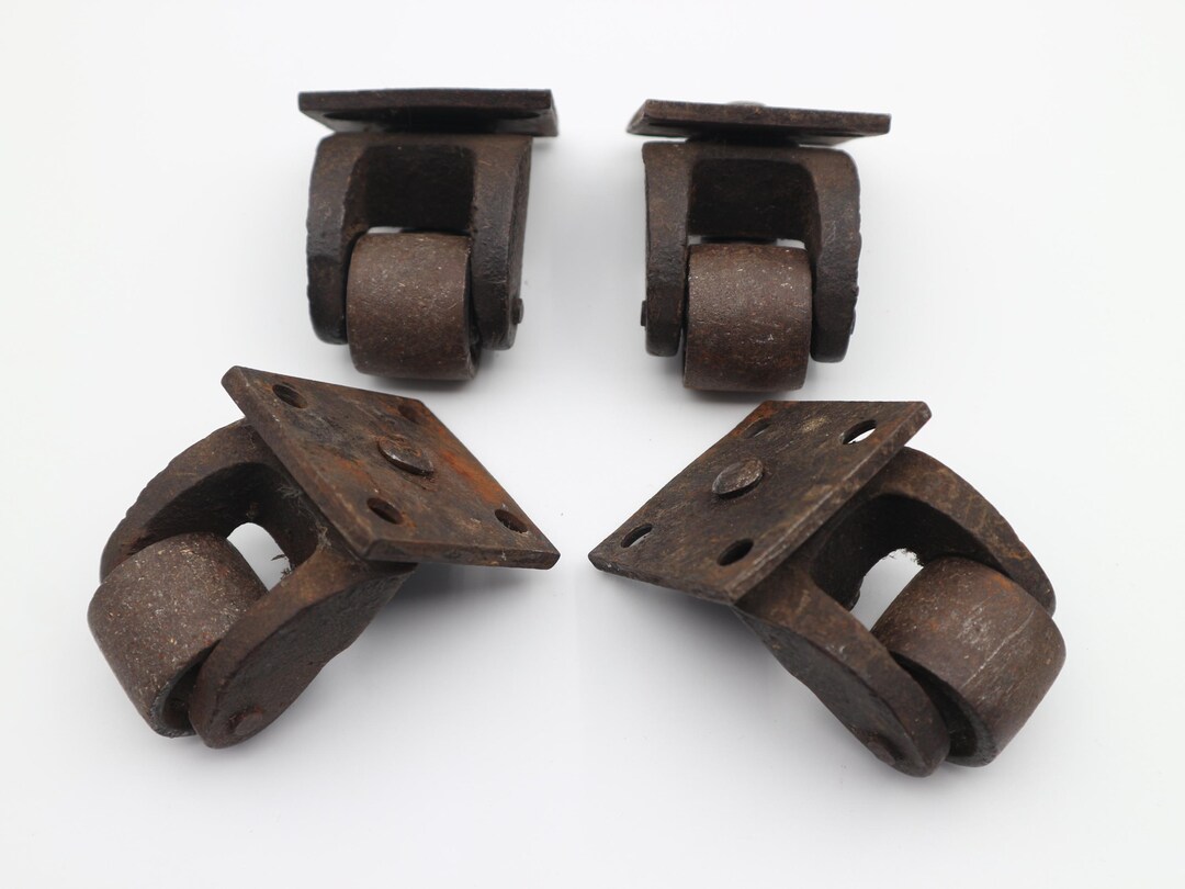 Set of Four (4) Antique / Vintage Industrial Castors, With Metal Wheels ...