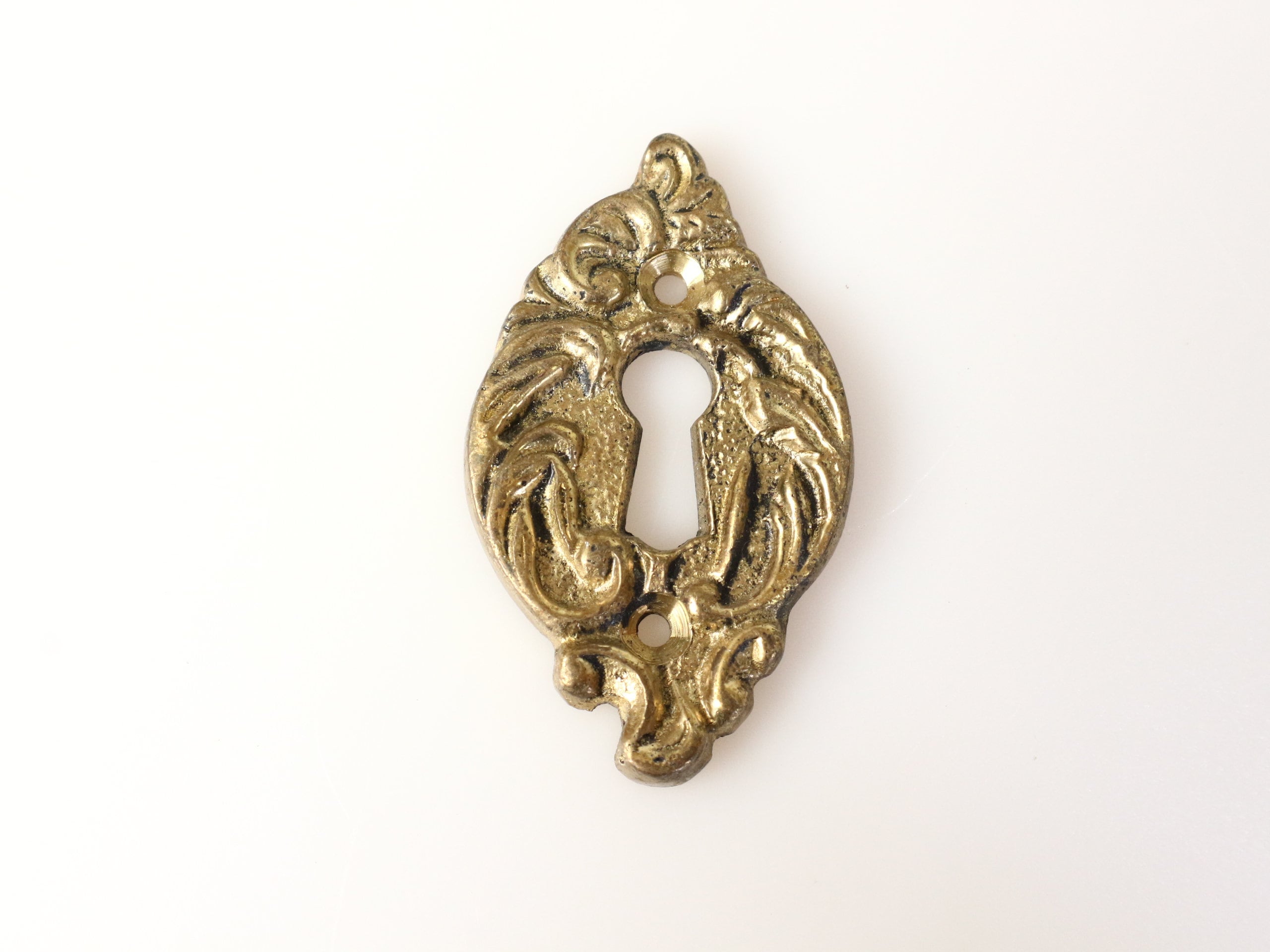 One Antique Ornate Brass Keyhole Cover, Plate. Ornamental Escutcheon ...