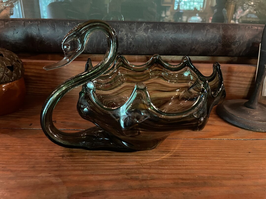 Vintage Art Glass Hand Blown Swan Bowl - Etsy